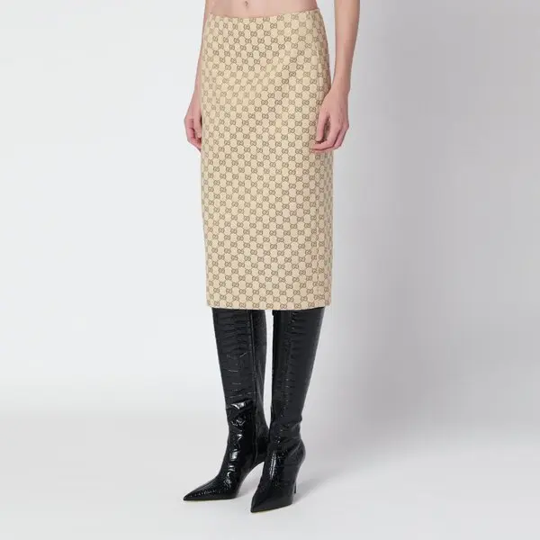 Gucci Gg Cotton Midi Skirt - Beige