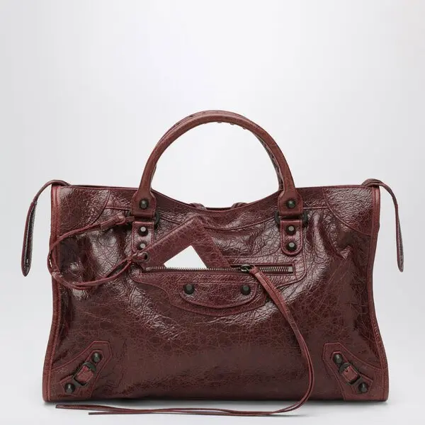 Balenciaga Medium Le City Handbag In Merlot Leather - Red