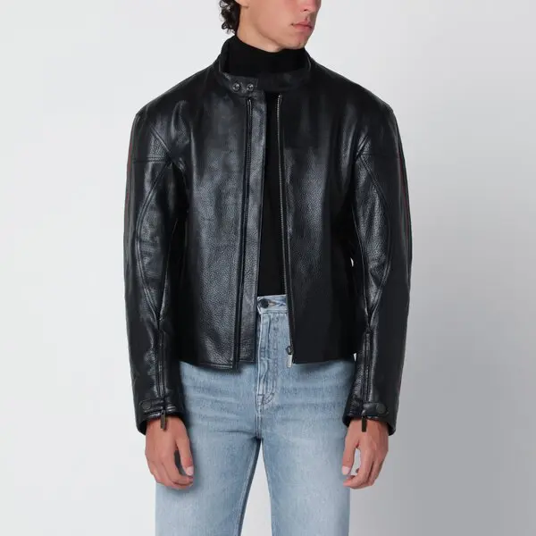 Gucci Leather Biker Jacket With Web Detail