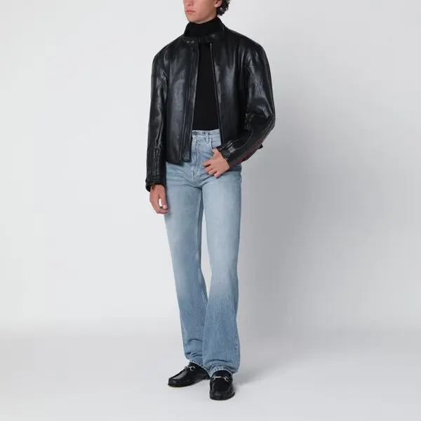 Gucci Leather Biker Jacket With Web Detail