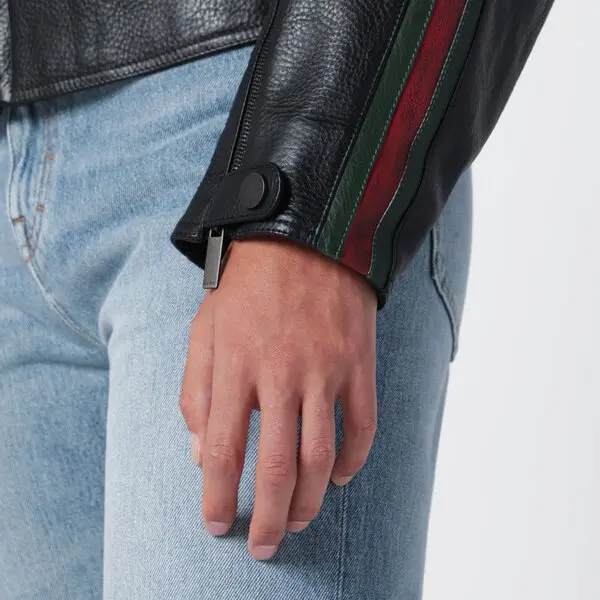 Gucci Leather Biker Jacket With Web Detail