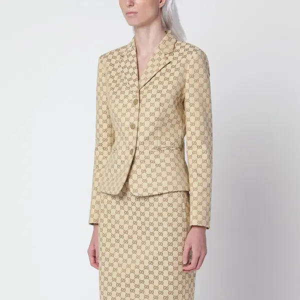 Gucci Fitted Jacket In New Sand Gg Cotton