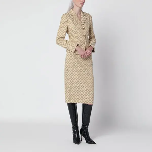 Gucci Fitted Jacket In New Sand Gg Cotton