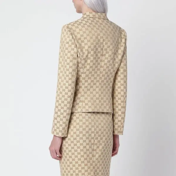 Gucci Fitted Jacket In New Sand Gg Cotton
