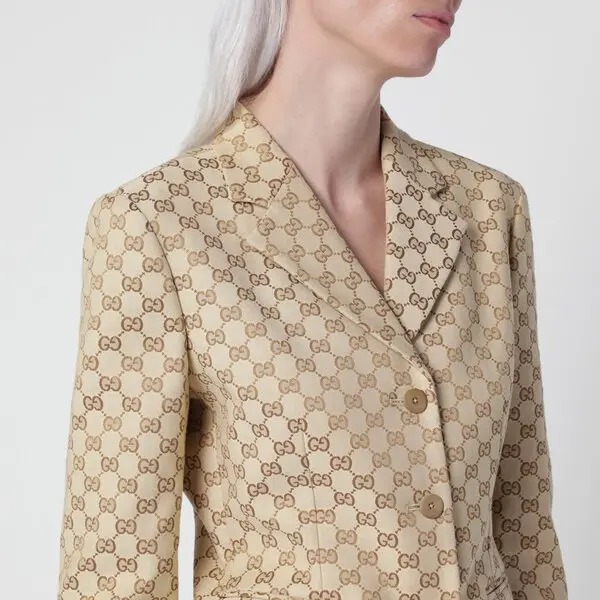 Gucci Fitted Jacket In New Sand Gg Cotton