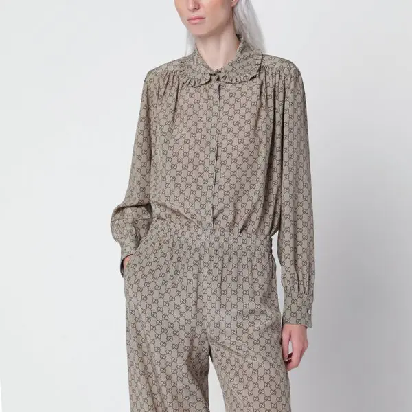 Gucci Gg Print Silk Crêpe De Chine Shirt