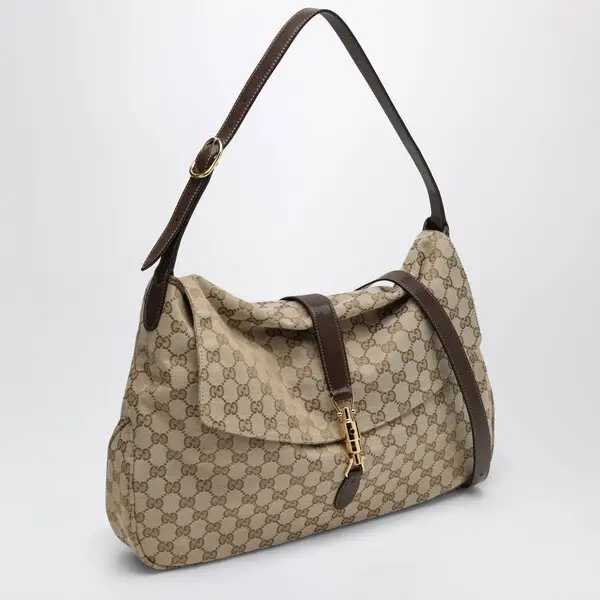 Gucci Jackie Flap Large Brown Gg Fabric Shoulder Bag