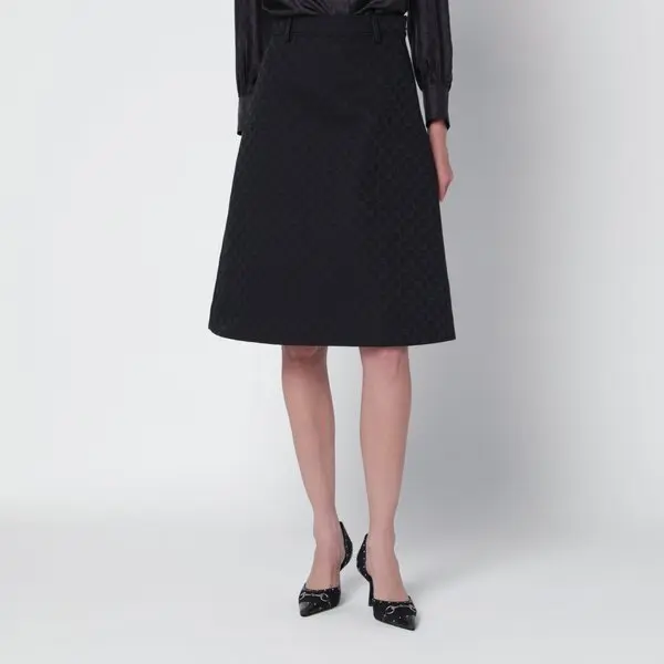Gucci Gg Cotton Blend Midi Skirt - Black