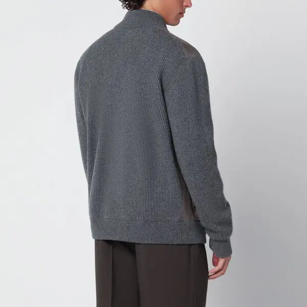 Brunello Cucinelli Steel Padded Leather And Cashmere Jacket