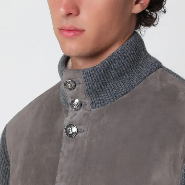 Brunello Cucinelli Steel Padded Leather And Cashmere Jacket