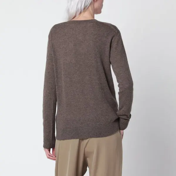 THE ROW Phora Taupe Cashmere V-neck Sweater
