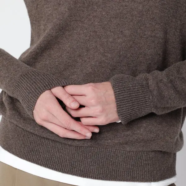 THE ROW Phora Taupe Cashmere V-neck Sweater