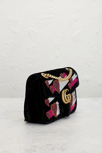 Gucci Embellished Velvet Gg Marmont Shoulder Bag