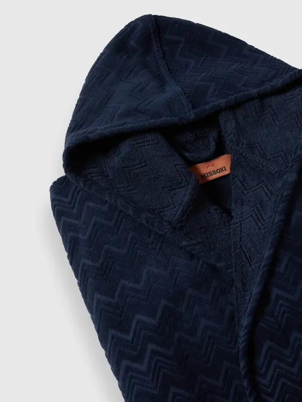 Missoni Chalk Bathrobe In Cotton Terry With Zigzag Pattern