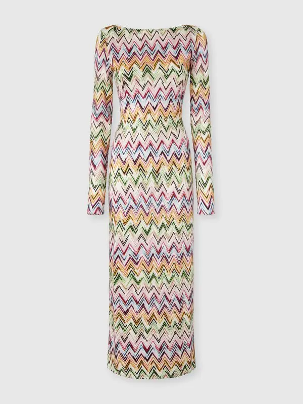 Missoni Long-sleeved Dress In Stretch Viscose With Lace And Zigzag Motif - Multicoloured