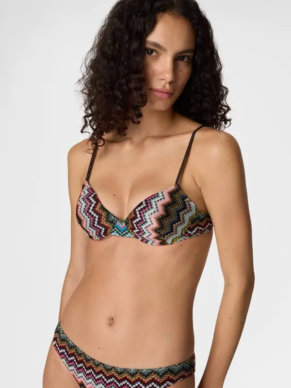 Missoni Balcony Bikini In Lamé Viscose With Zigzag Pixel-effect Pattern - Black,multicoloured