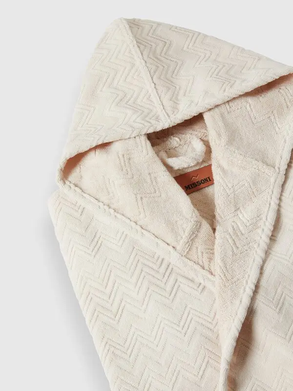 Missoni Chalk Bathrobe In Cotton Terry With Zigzag Pattern