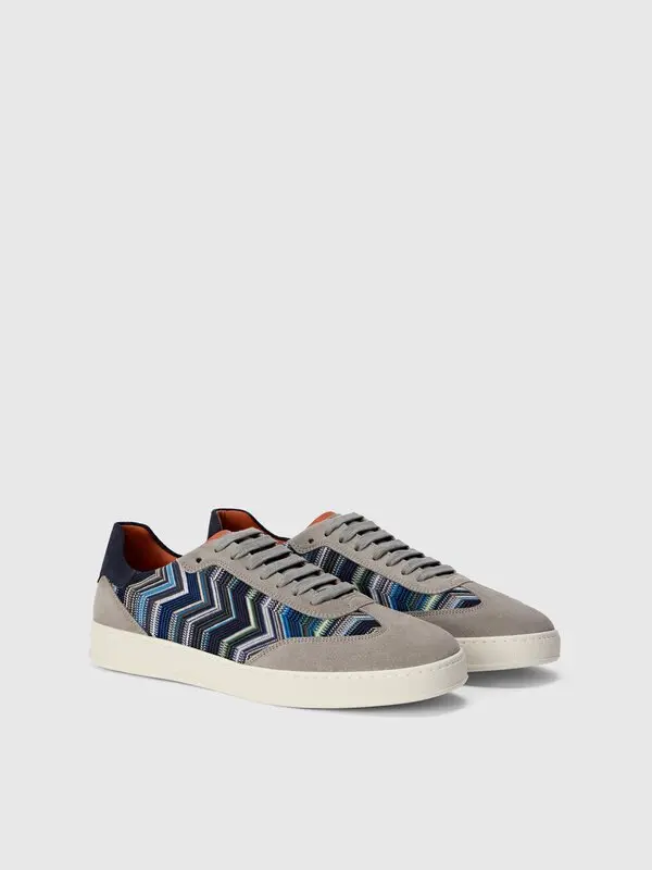 Missoni Zigzag Fabric Sneakers With Suede Inserts