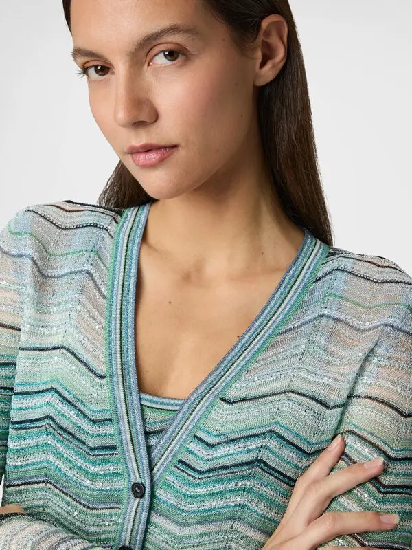Missoni Cardigan In Viscose Chevron Lamé With Sequins