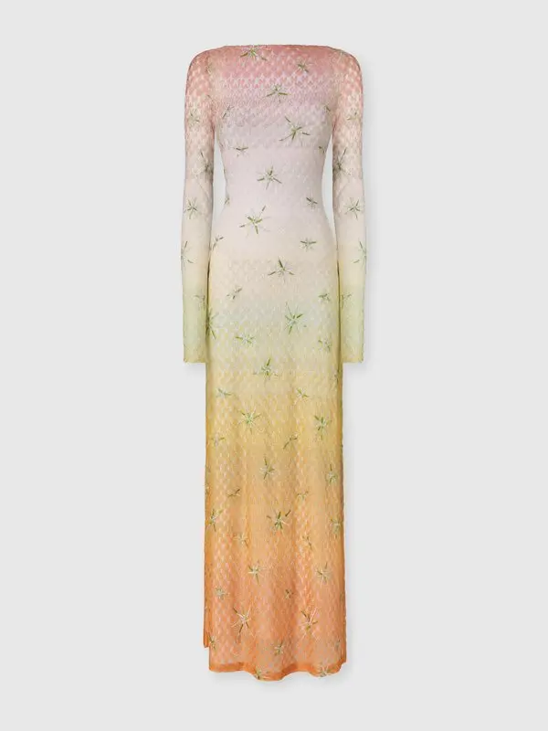 Missoni Long Cover-up Dress In Lamé Viscose With Dégradé Spiderweb Motif And Embroidery - Multicoloured