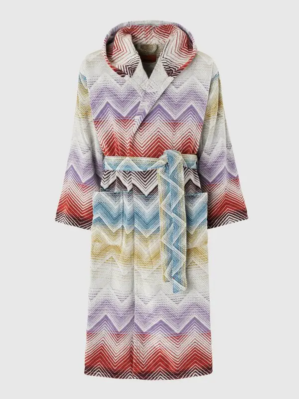 Missoni Marea Hooded Bathrobe In Cotton Terry With Chevron Pattern