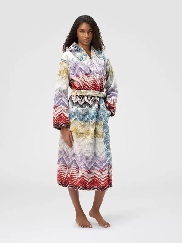 Missoni Marea Hooded Bathrobe In Cotton Terry With Chevron Pattern