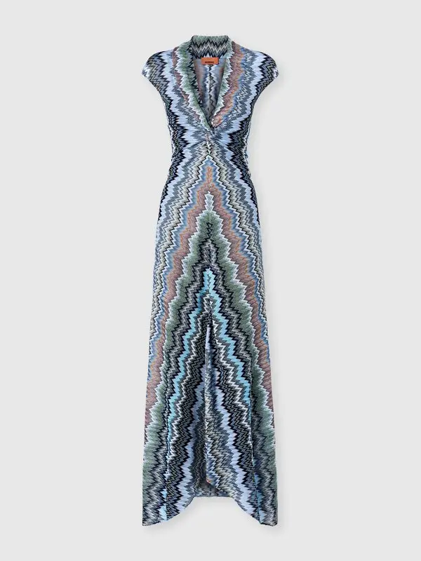 Missoni Long Dress With Knotted Neckline In Viscose Chevron Snake Motif - Multicoloured