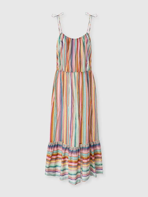 Missoni Long Flounced Cover-up In Cotton And Silk With Zigzag Pattern