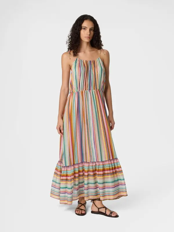 Missoni Long Flounced Cover-up In Cotton And Silk With Zigzag Pattern