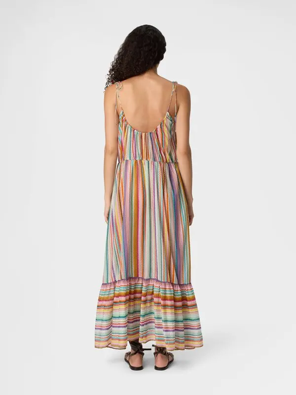 Missoni Long Flounced Cover-up In Cotton And Silk With Zigzag Pattern