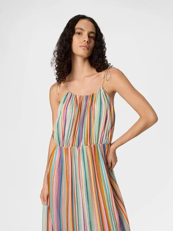 Missoni Long Flounced Cover-up In Cotton And Silk With Zigzag Pattern