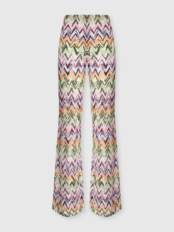 Missoni Flared Pants In Stretch Viscose With Lace Pattern And Zigzag Motif - Multicoloured