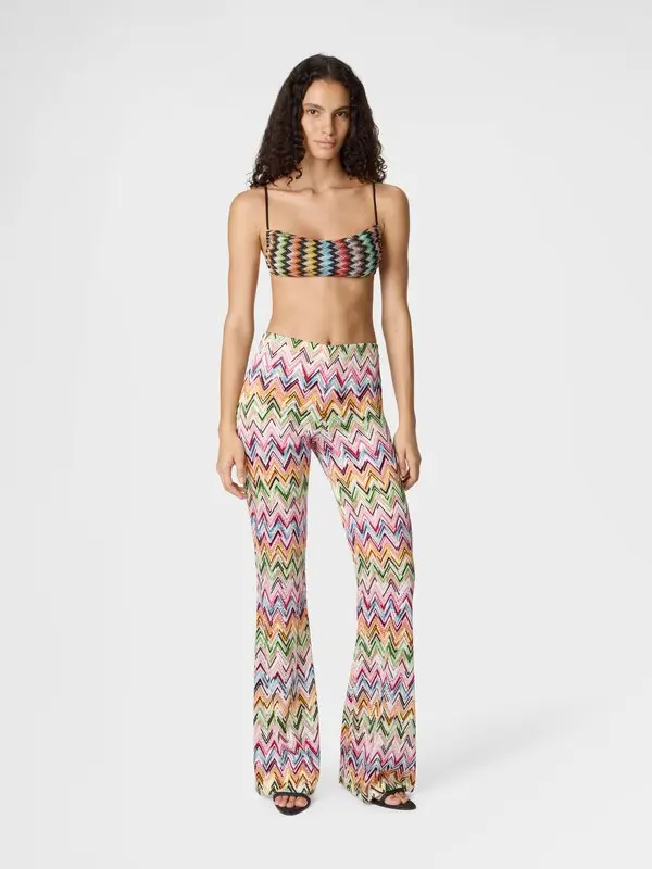 Missoni Flared Pants In Stretch Viscose With Lace Pattern And Zigzag Motif - Multicoloured
