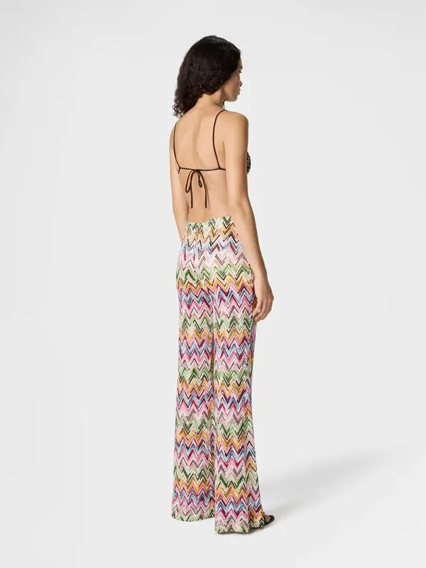 Missoni Flared Pants In Stretch Viscose With Lace Pattern And Zigzag Motif - Multicoloured