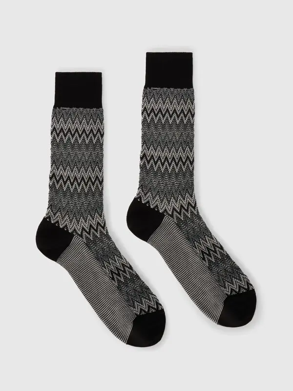 Missoni Mid-length Cotton-blend Socks With Dégradé Zigzag