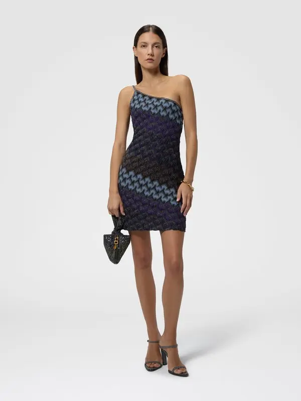 Missoni One-shoulder Viscose Lamé Mini Dress