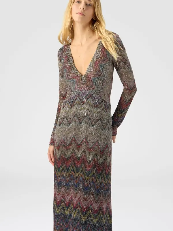 Missoni Long Dress With V-neck And Zigzag Pattern