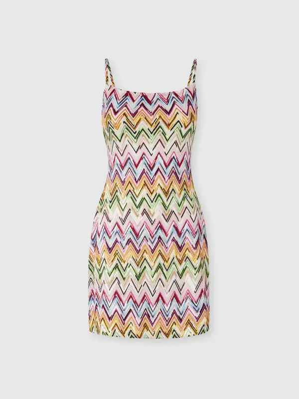 Missoni Mini Dress In Stretch Viscose With Lace And Zigzag Motif - Multicoloured