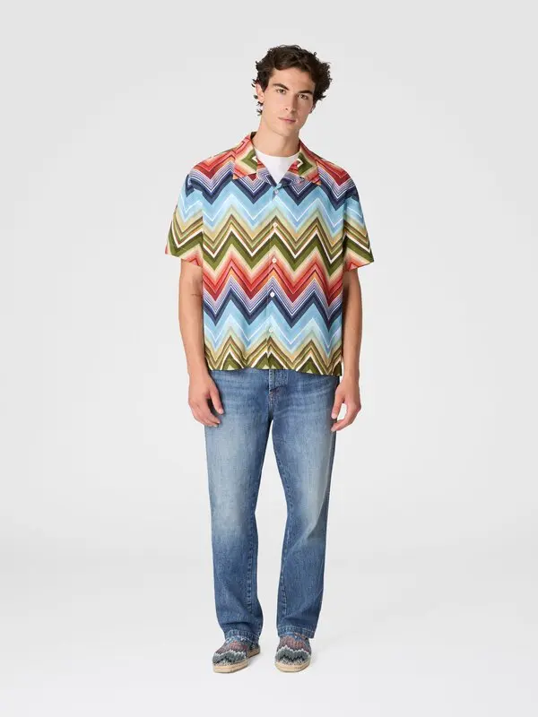 Missoni Bowling Shirt In Viscose With Macro Zigzag Print