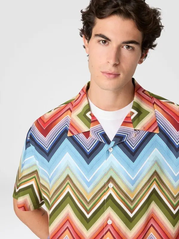 Missoni Bowling Shirt In Viscose With Macro Zigzag Print