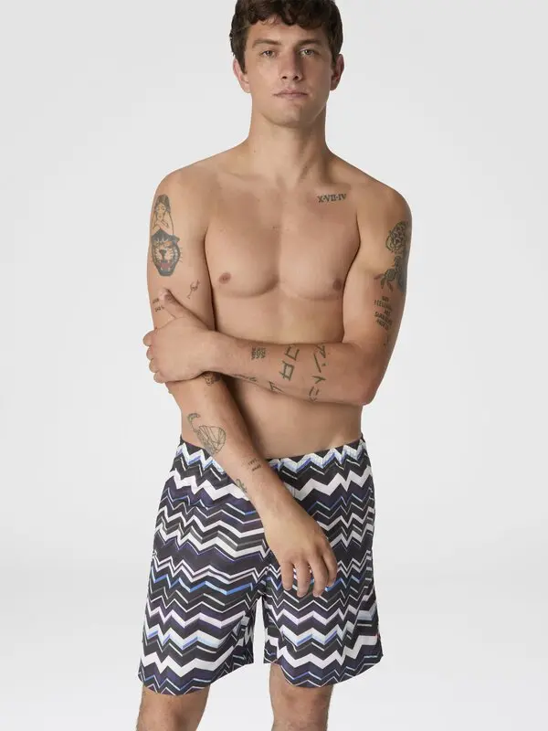 Missoni Long Swim Shorts With Irregular Zigzag Print
