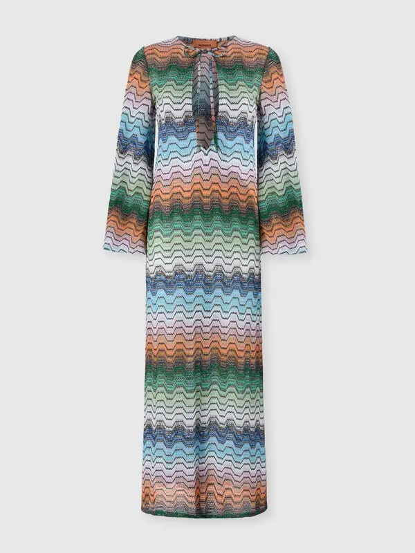 Missoni Long Dress With Greek Motif And Deep V-neckline - Multicoloured