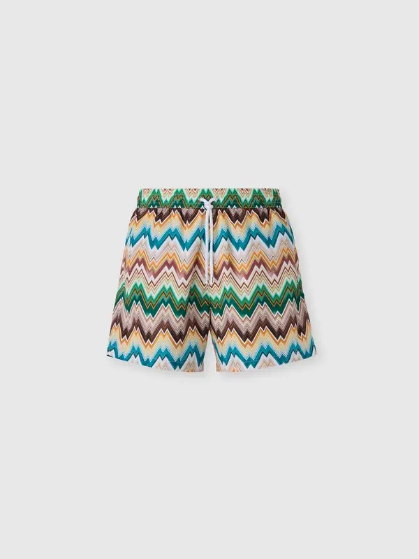 Missoni Mid-length Swim Shorts With Irregular Zig Zag Print