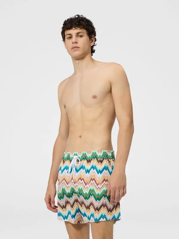 Missoni Mid-length Swim Shorts With Irregular Zig Zag Print
