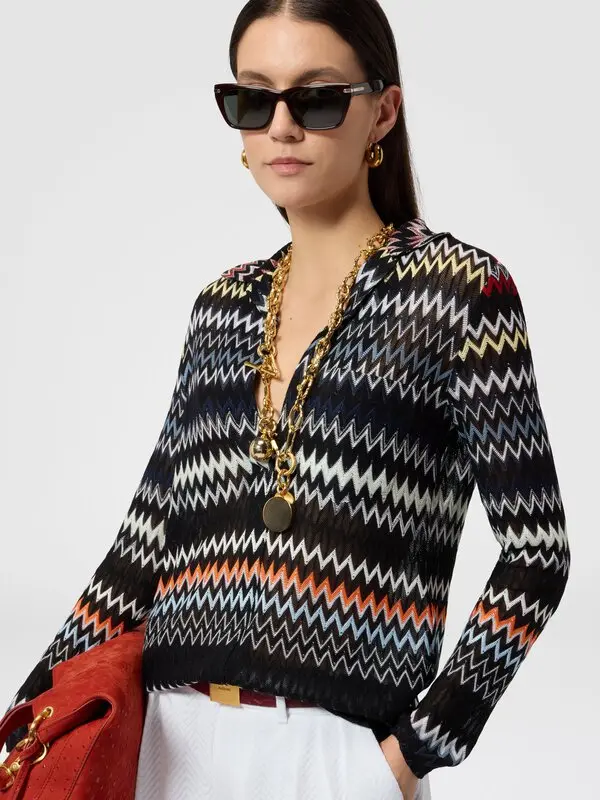 Missoni Zigzag Cotton And Viscose Blouse With V-neckline