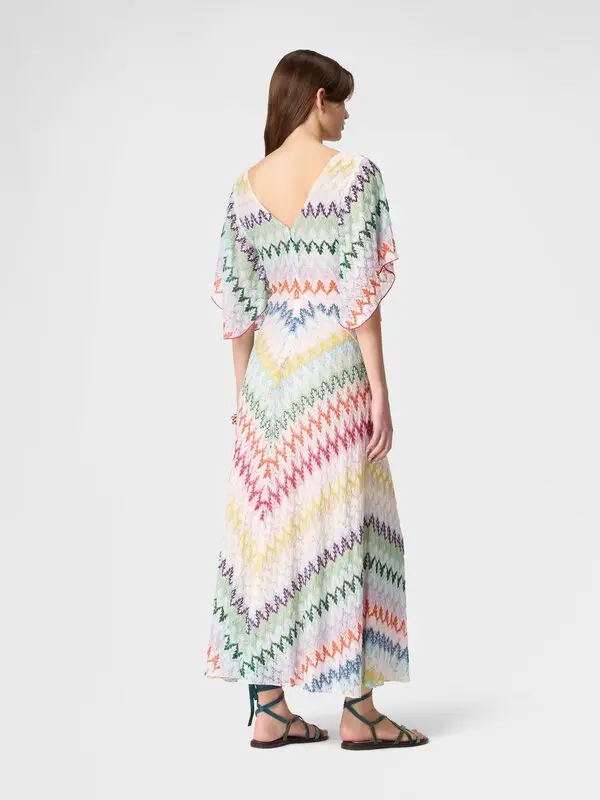 Missoni Long Dress With V-neck In Zigzag Lamé Viscose