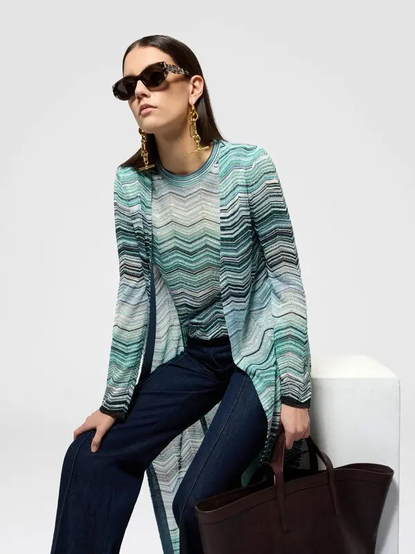 Missoni Long Cardigan With A Chevron Pattern With Sequins