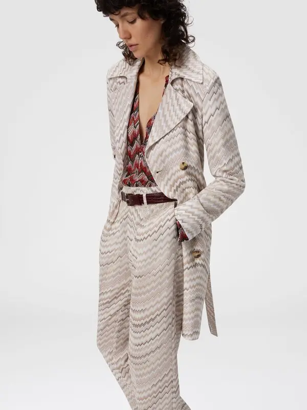 Missoni Double-breasted Trench Coat With Wavy Zigzag Pattern