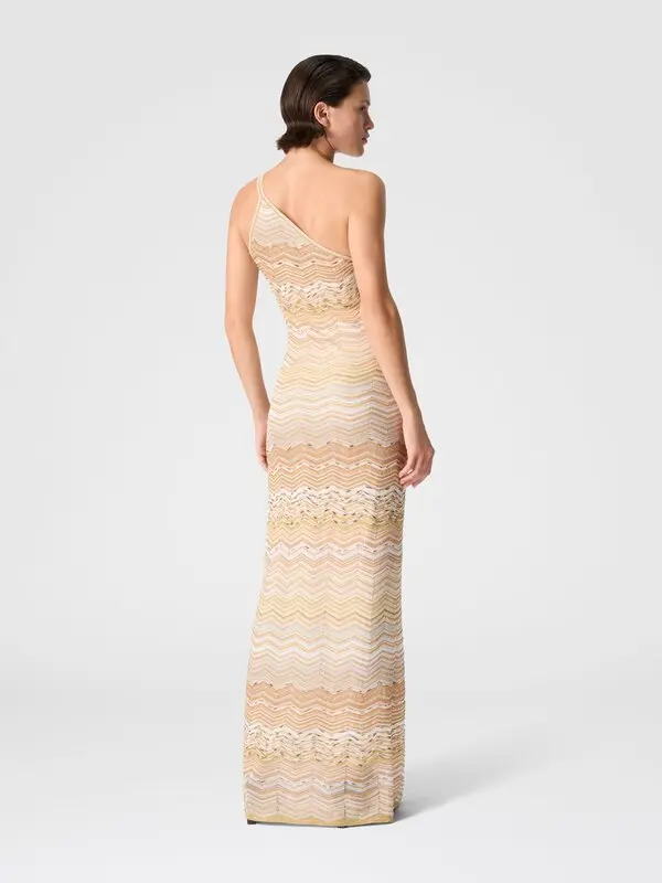 Missoni Long One-shoulder Dress With A Chevron Pattern With Sequins