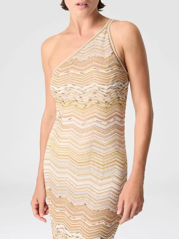 Missoni Long One-shoulder Dress With A Chevron Pattern With Sequins